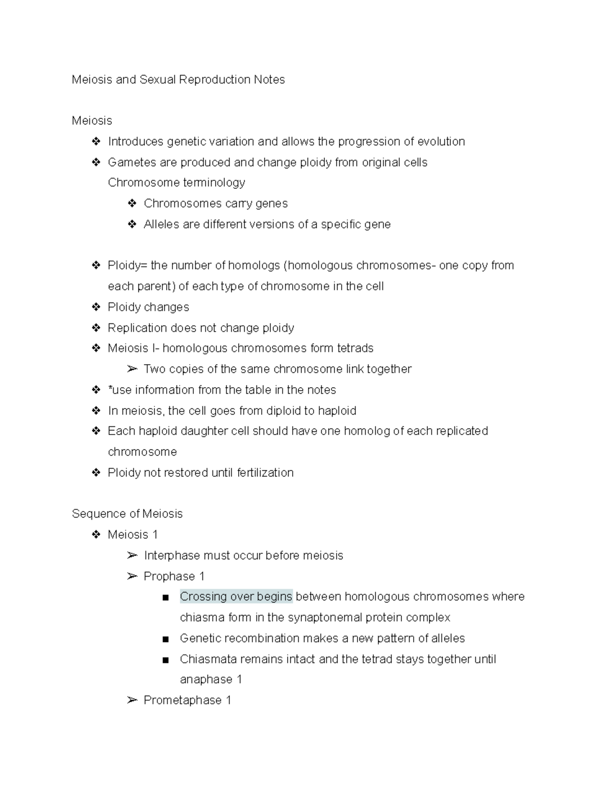 Meiosis and Sexual Reproduction Notes - Meiosis and Sexual Reproduction ...