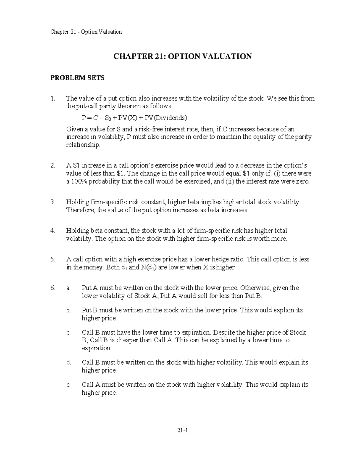 Solutions Textbook Practice Problems Ch21 - Chapter 21 Option Valuation ...