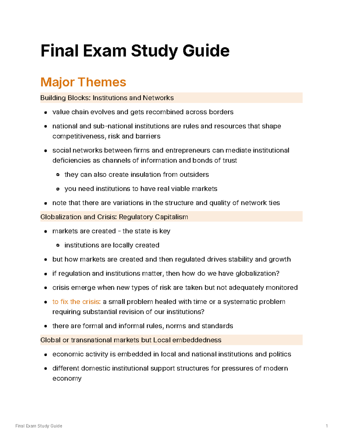IBUS 706 Final Exam Study Guide - Final Exam Study Guide Major Themes ...