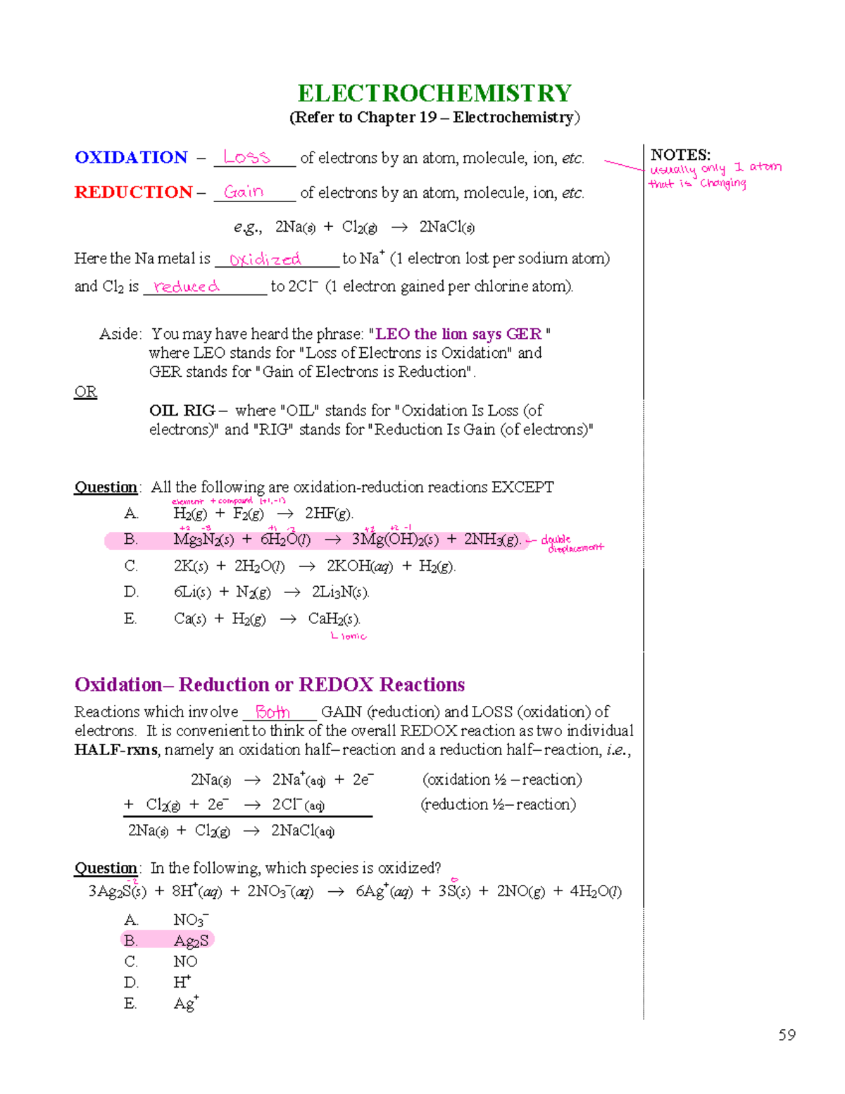 Electrochemistry notes - ELECTROCHEMISTRY ####### (Refer to Chapter 19 ...