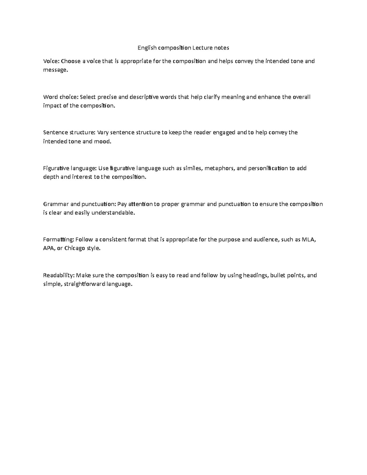 English composition Lecture notes - Voice: Choose a voice that is ...
