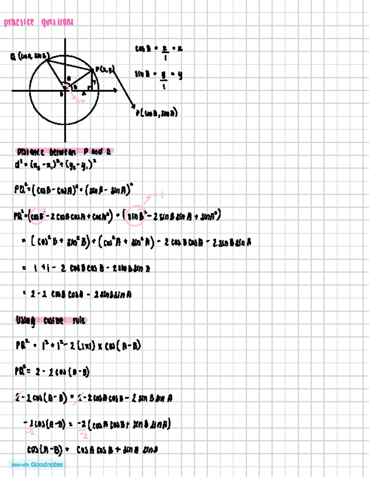 Proofing of Further Trig - practice questions Q (CosB, Sin B COSA = q ...