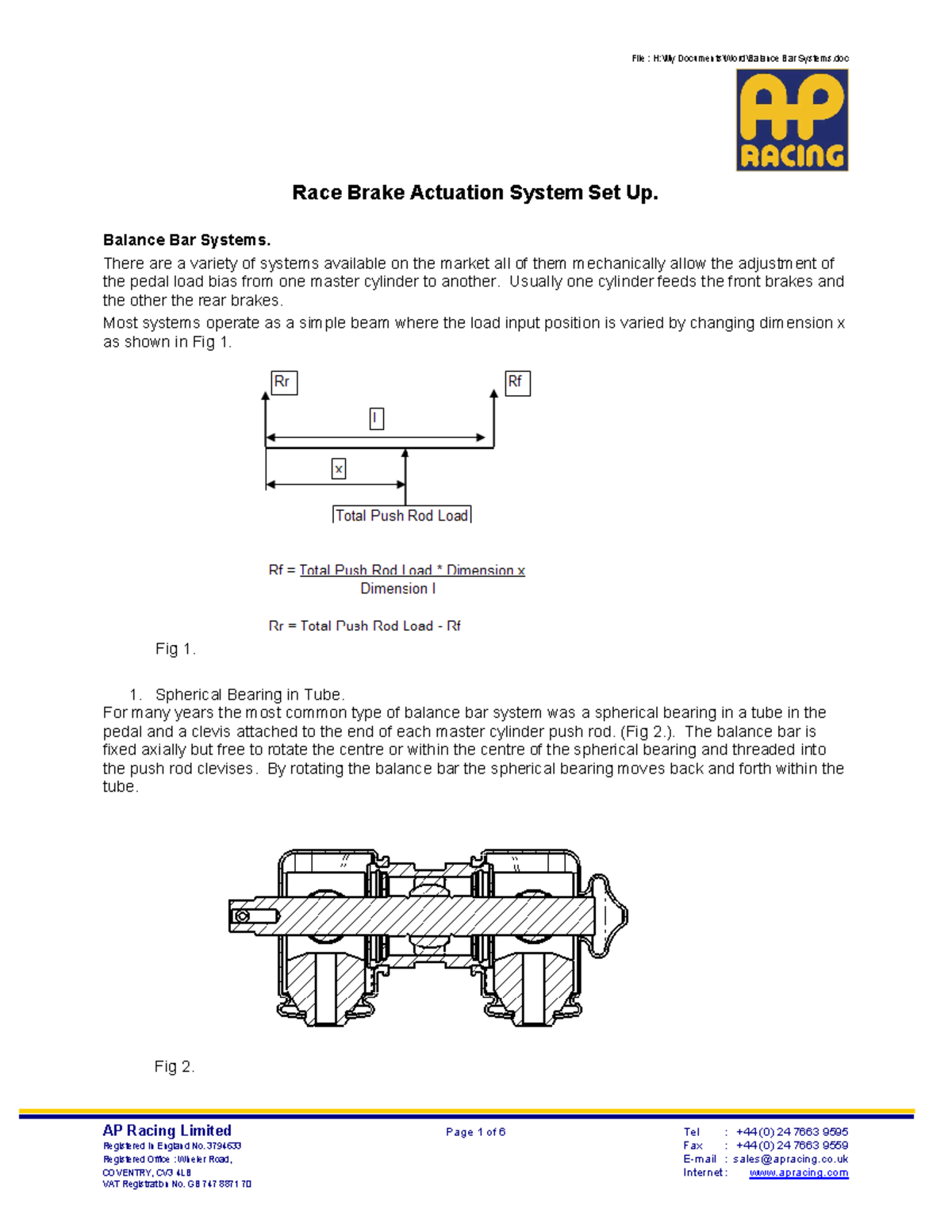 Balance Bar Systems - BALACING OF BRAKES - AP Racing Limited Page 1 of ...