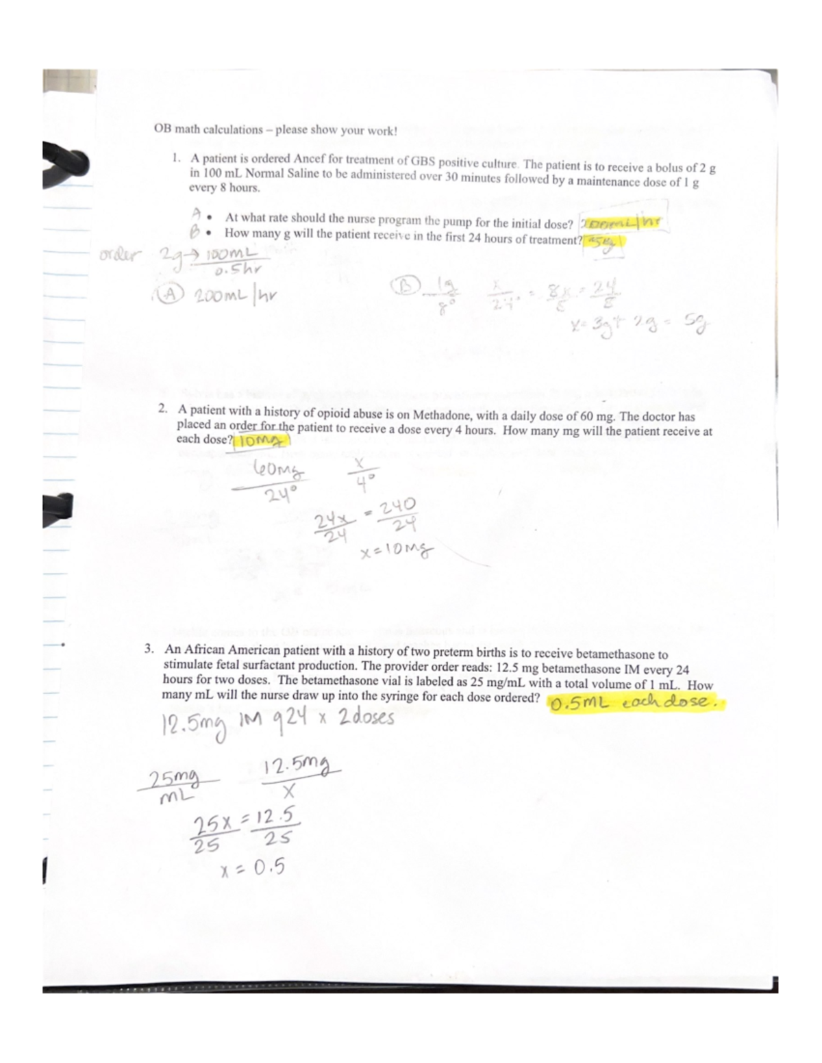 OB math calculations - Nur208 - Studocu