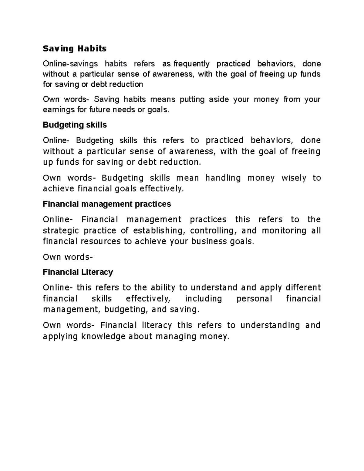 Definition of terms (draft) - Saving Habits Online-savings habits ...