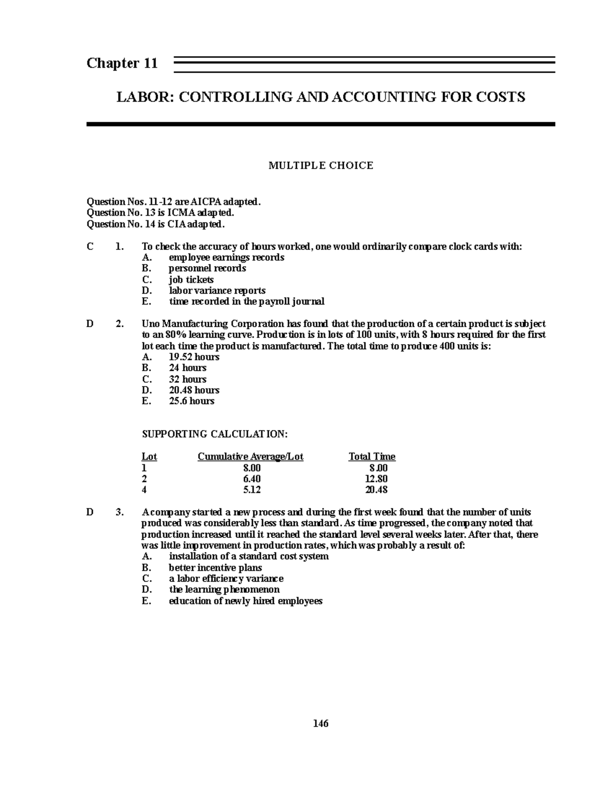 11 Labor Controlling Accounting for Costs - Chapter 11 LABOR ...