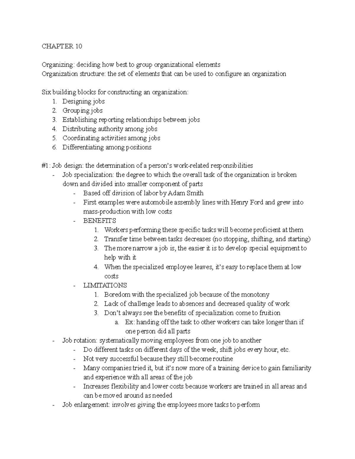 MGMT 306 Module 3 - CHAPTER 10 Organizing: deciding how best to group ...