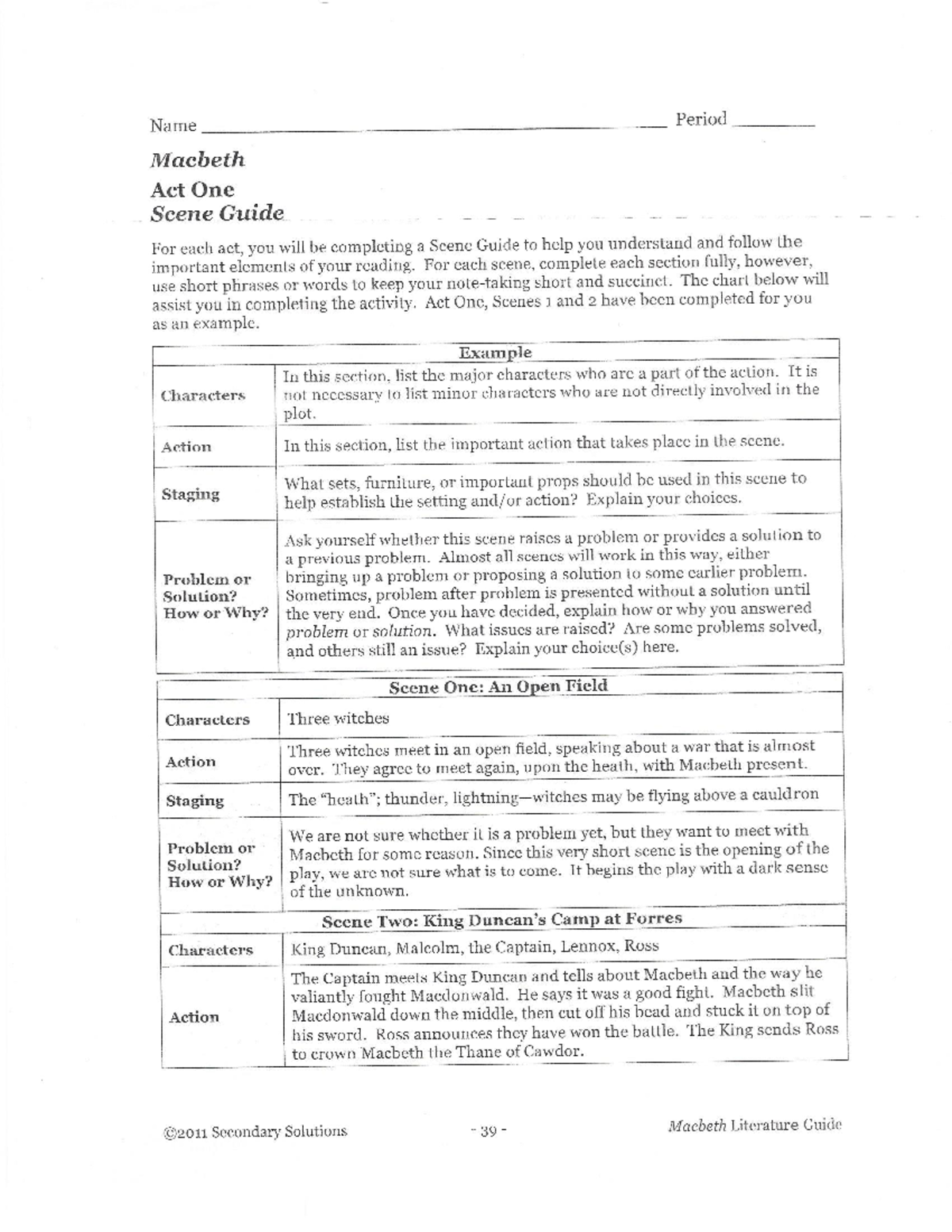 Macbeth Act I scene guide comprehension questions - Macbeth Act One ...