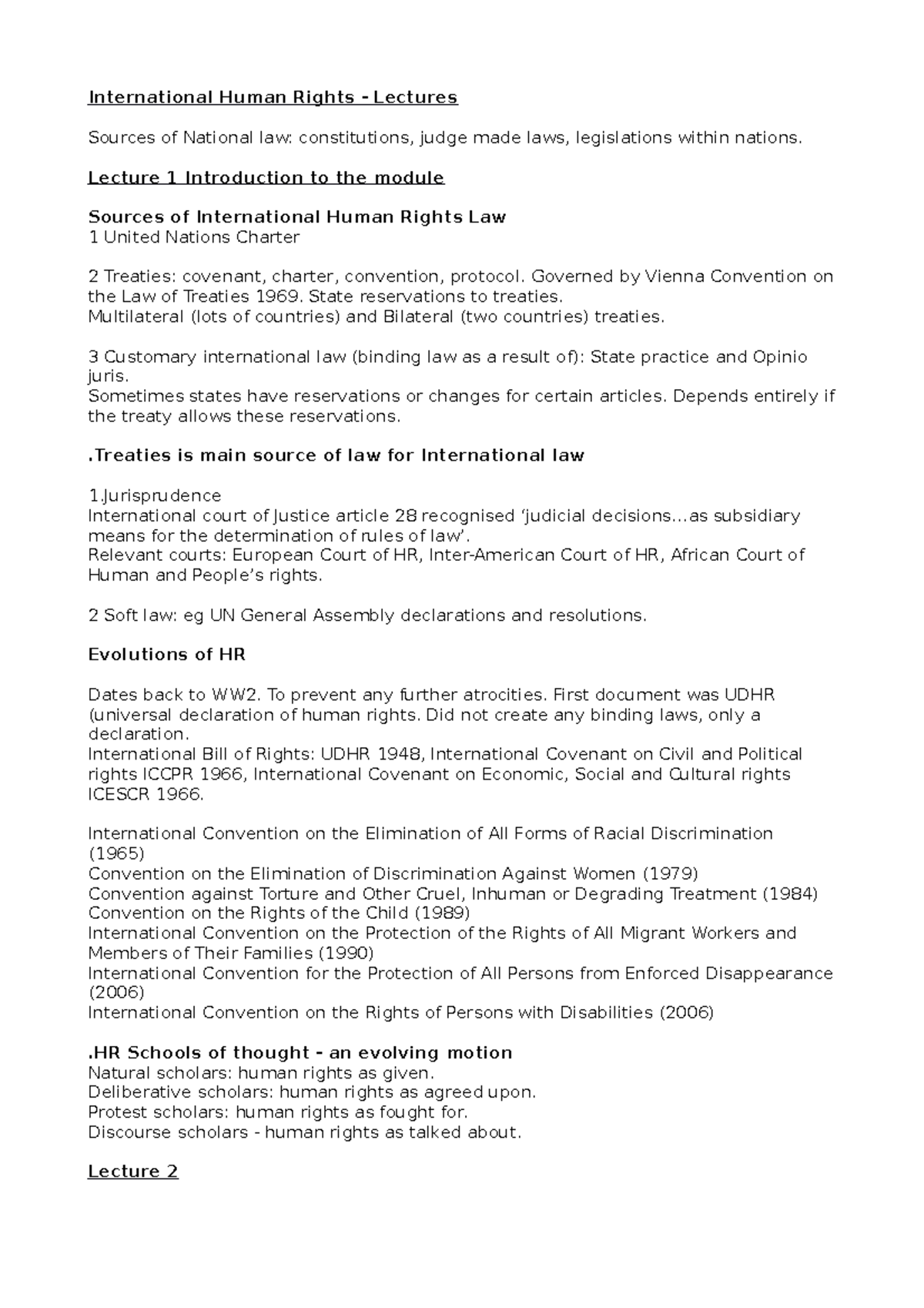 International Human Rights Revision Notes - International Human Rights ...