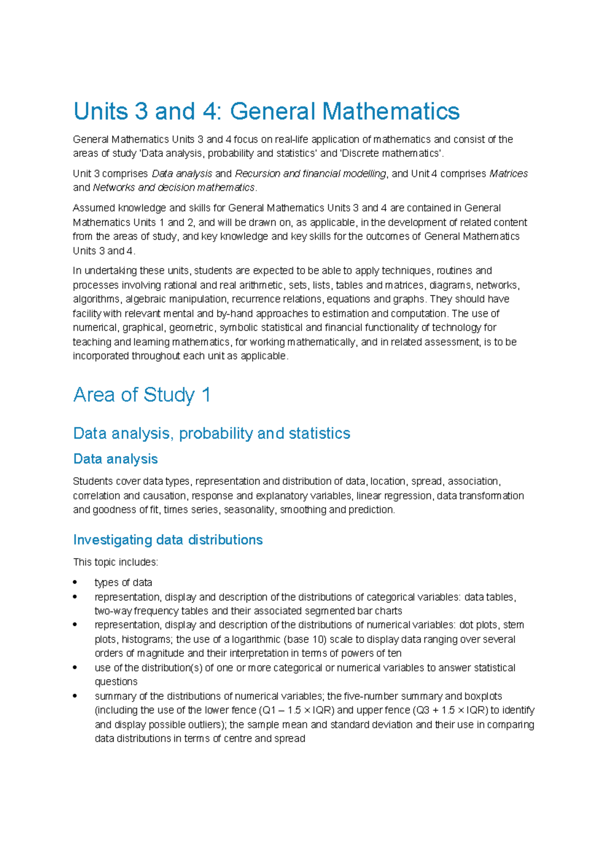 Units 3 and 4 General Maths Study Design - Units 3 and 4: General ...