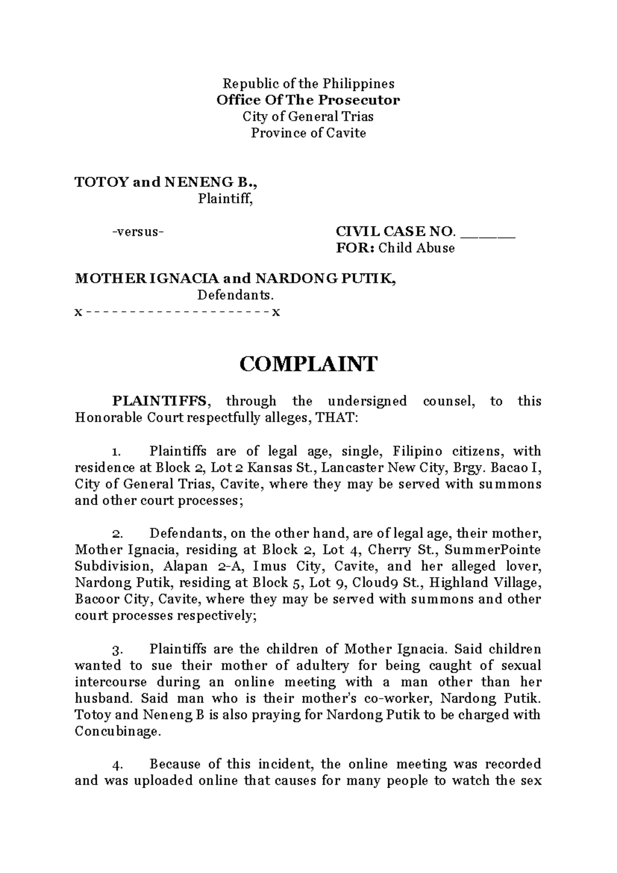 Puso-Complaint- Legres - Republic of the Philippines Office Of The ...