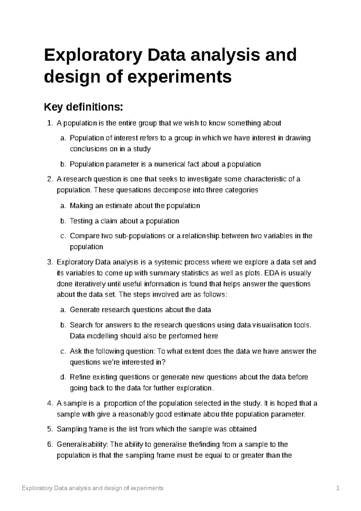 Exploratory Data analysis and design of experiments - Exploratory Data ...