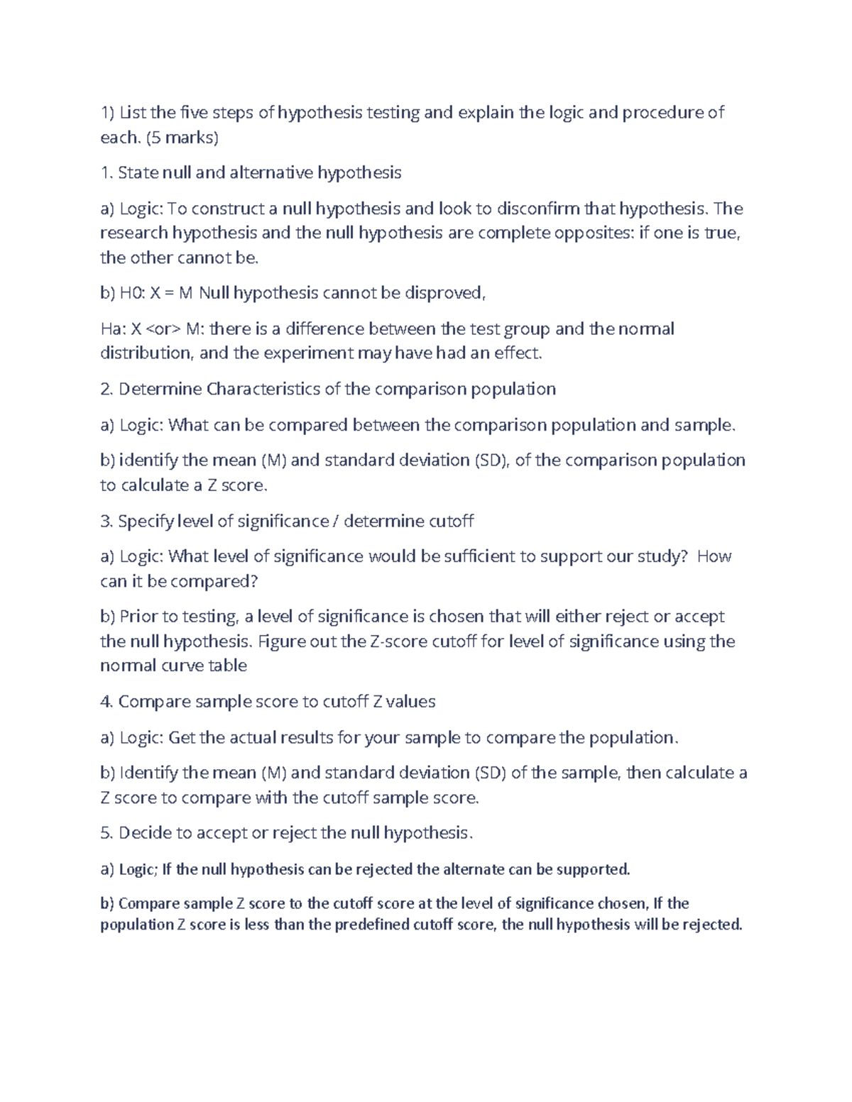 SOCI301 Assignment#5 100 - List the five steps of hypothesis testing ...