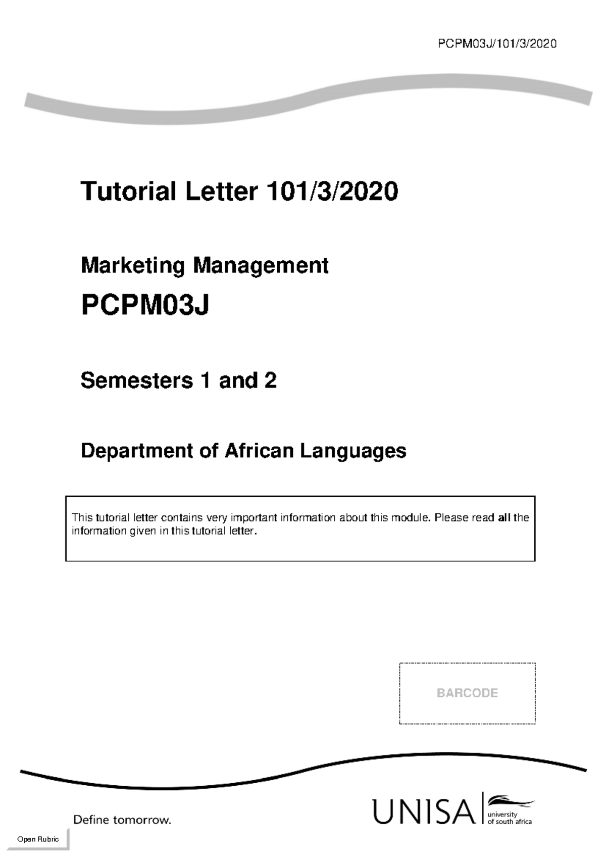 PCPM03J 2020 TL 101 3 B - PCP - PCPM03J/101/ 3 / 2020 Tutorial Letter ...