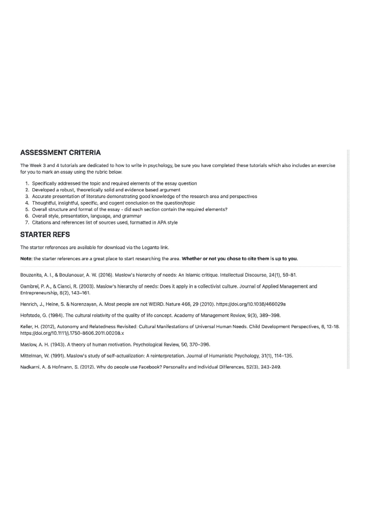 Essay 2234 Essay Criteria - ASSESSMENT CRITERIA The Week 3 and 4 ...