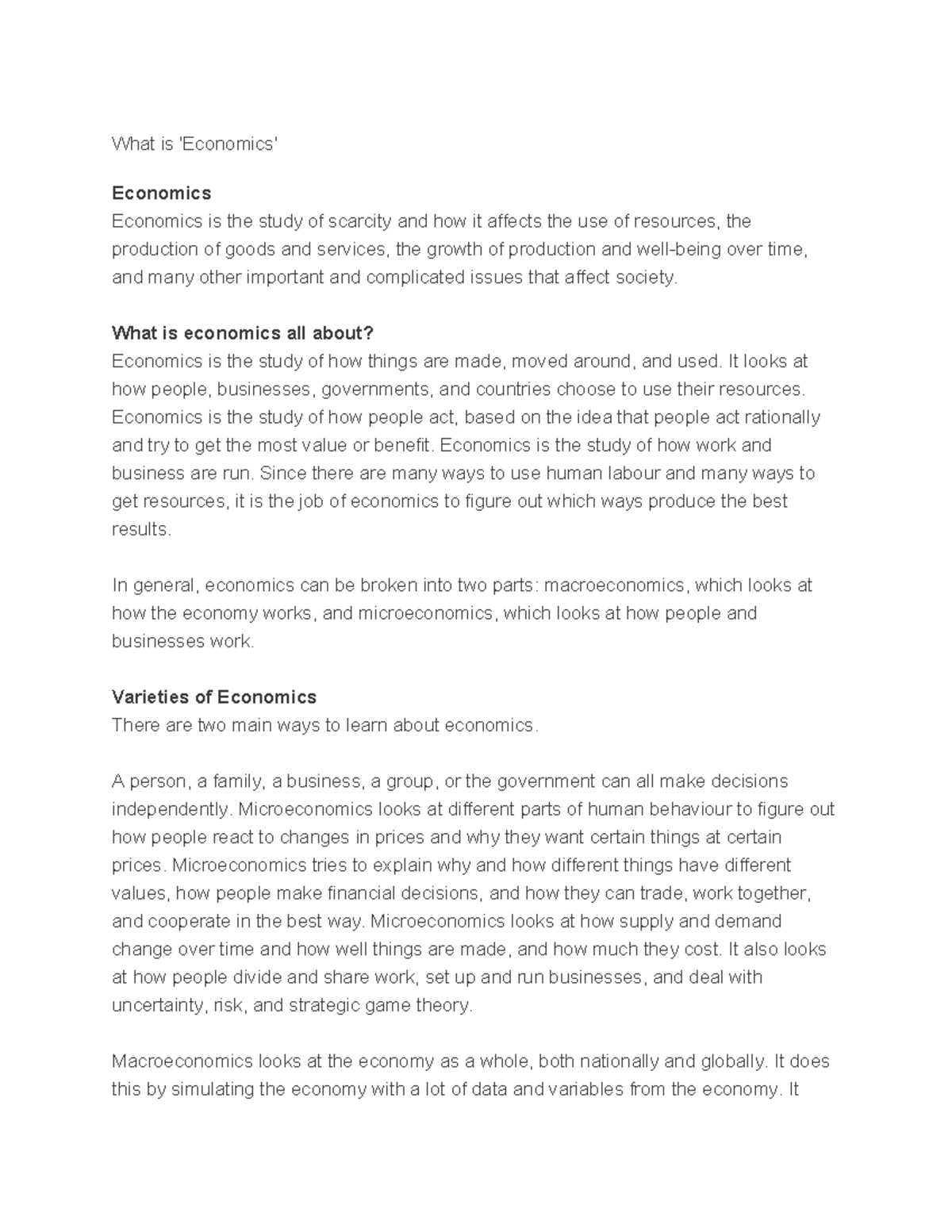 Economics Meaning AND ITS Importance - What is 'Economics' Economics ...