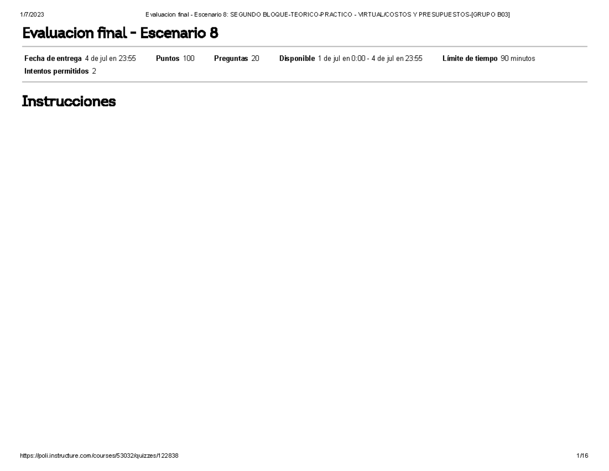 Evaluacion final - Escenario 8 Segundo Bloque- Teorico- Practico - Virtual Costos Y Presupuestos ...