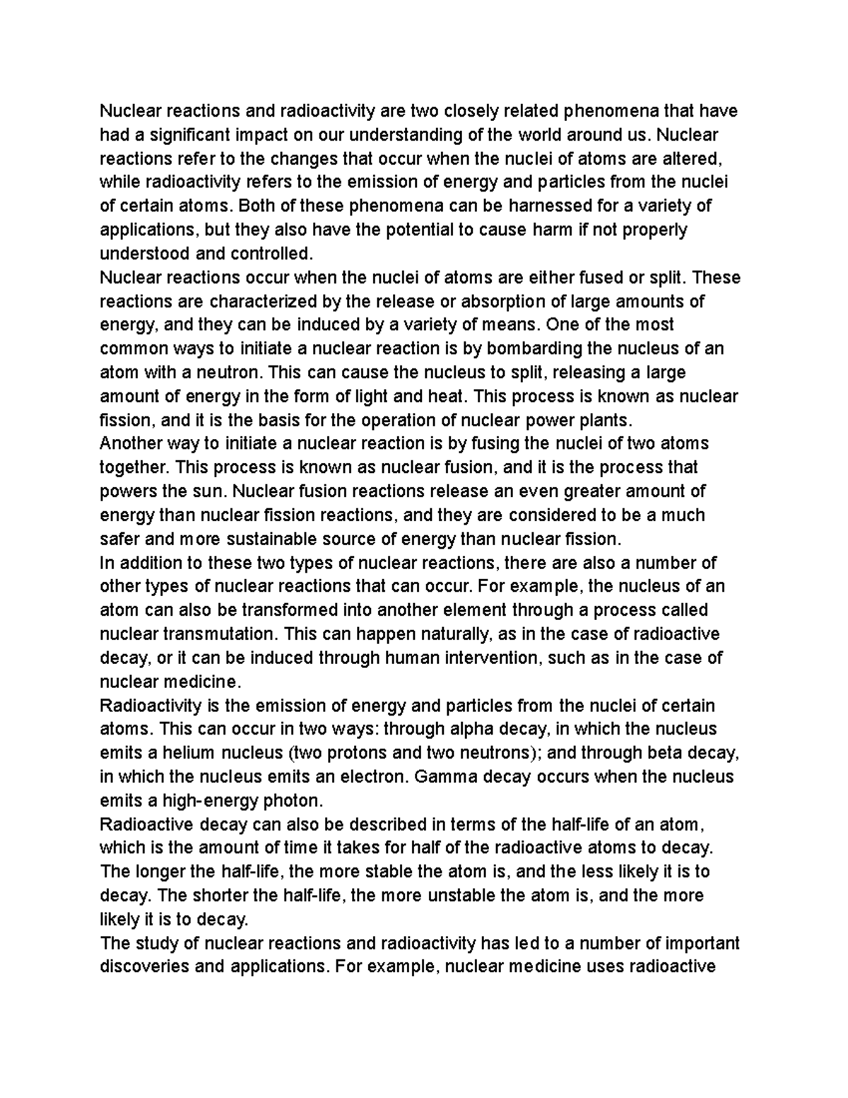 Nuclear reactions and radioactivity - Nuclear reactions refer to the ...