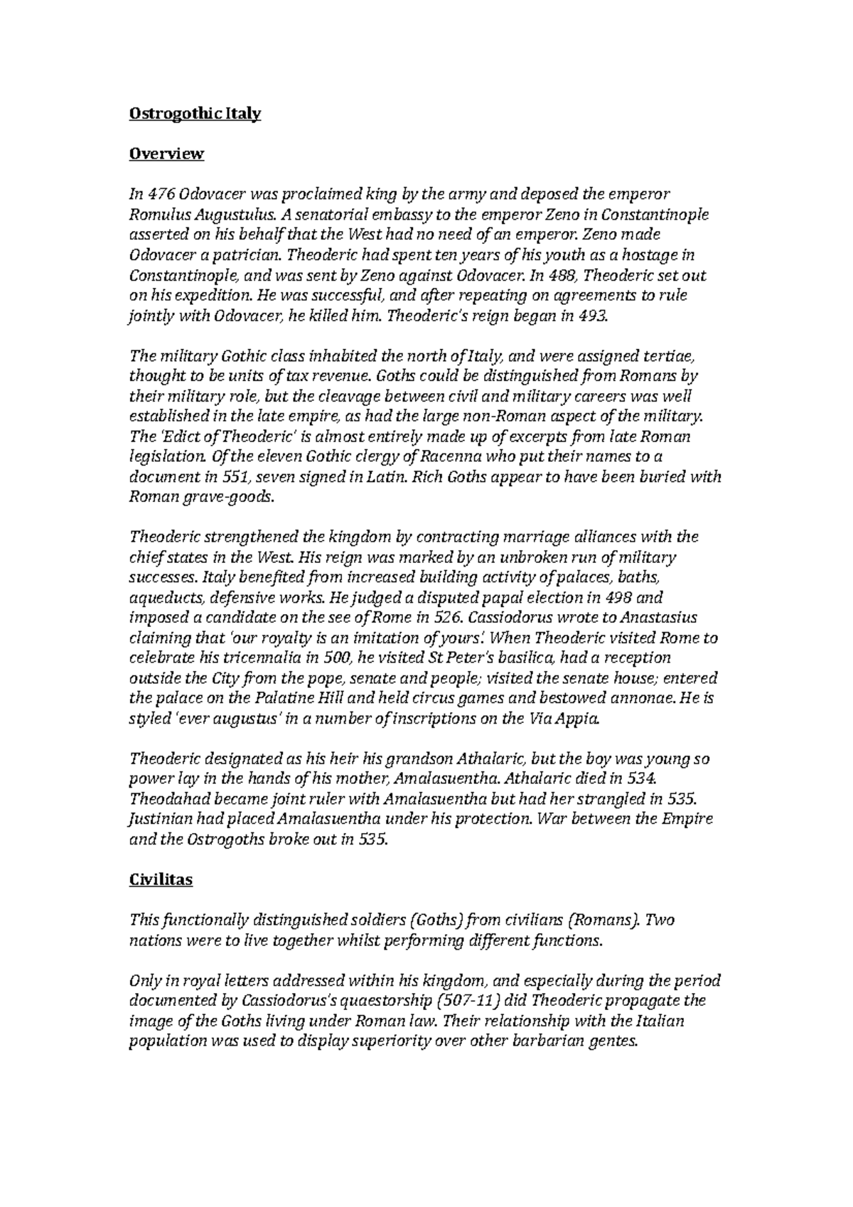 Paper 13 - Ostrogothic Italy - Ostrogothic Italy Overview In 476 ...
