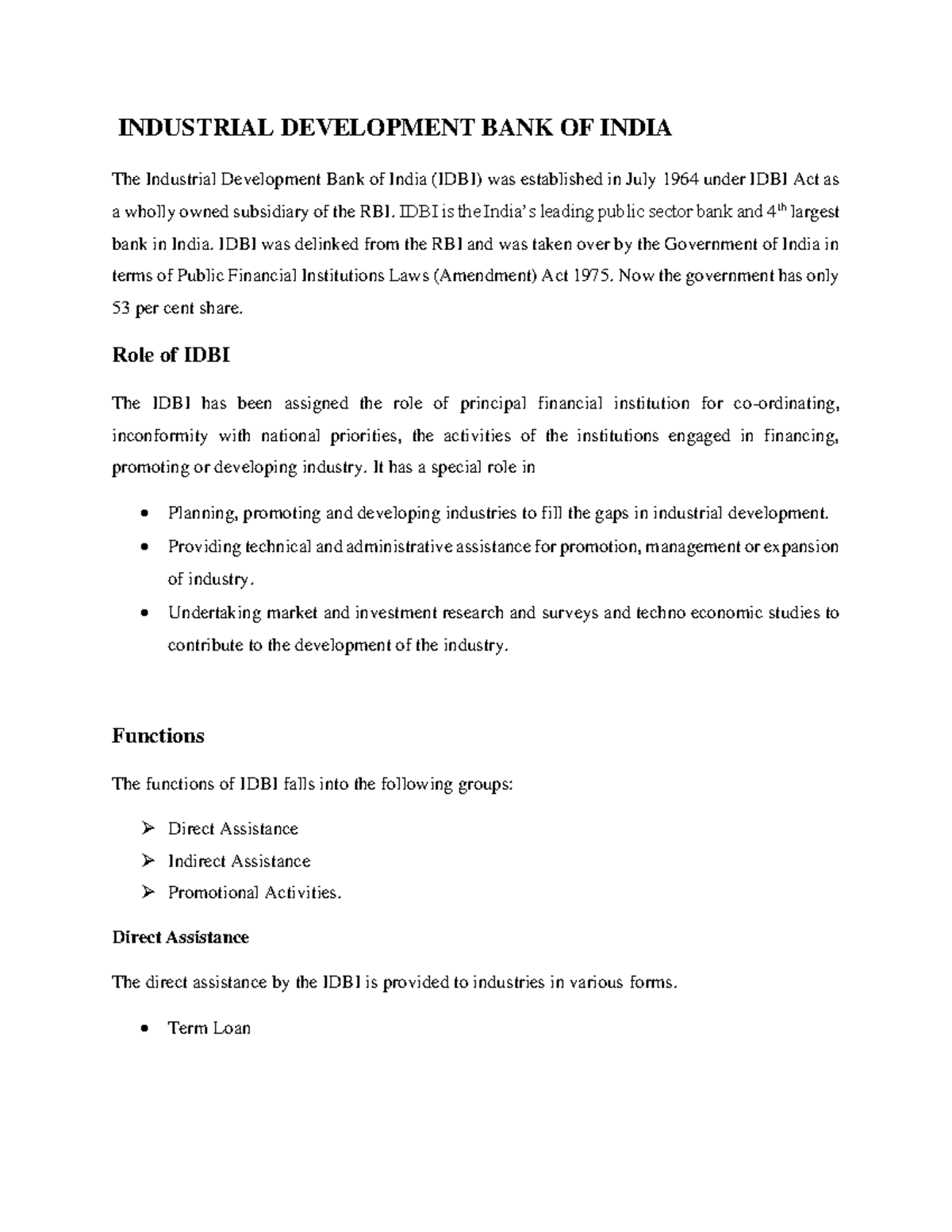 FMS IDBI, IFCI, Icici - lecture note on financial institutions ...