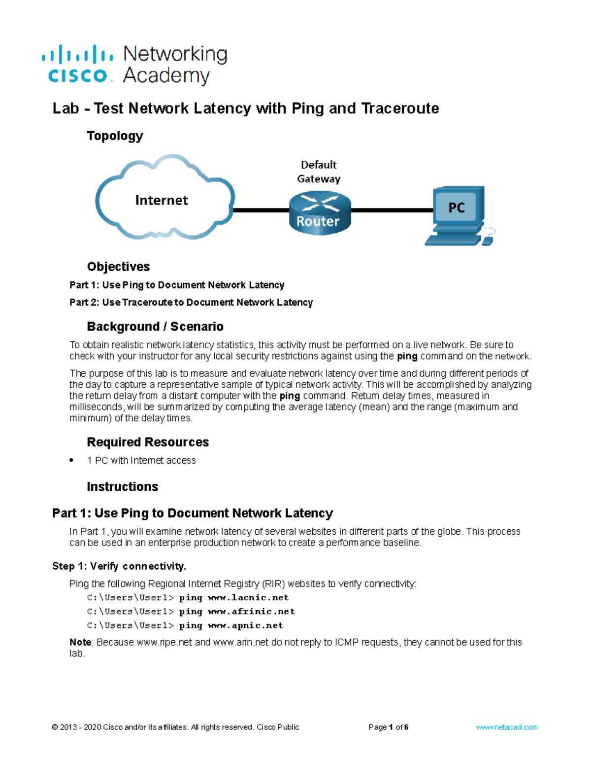 17.4.6 Lab - Test Network Latency with Ping and Traceroute - Topology ...