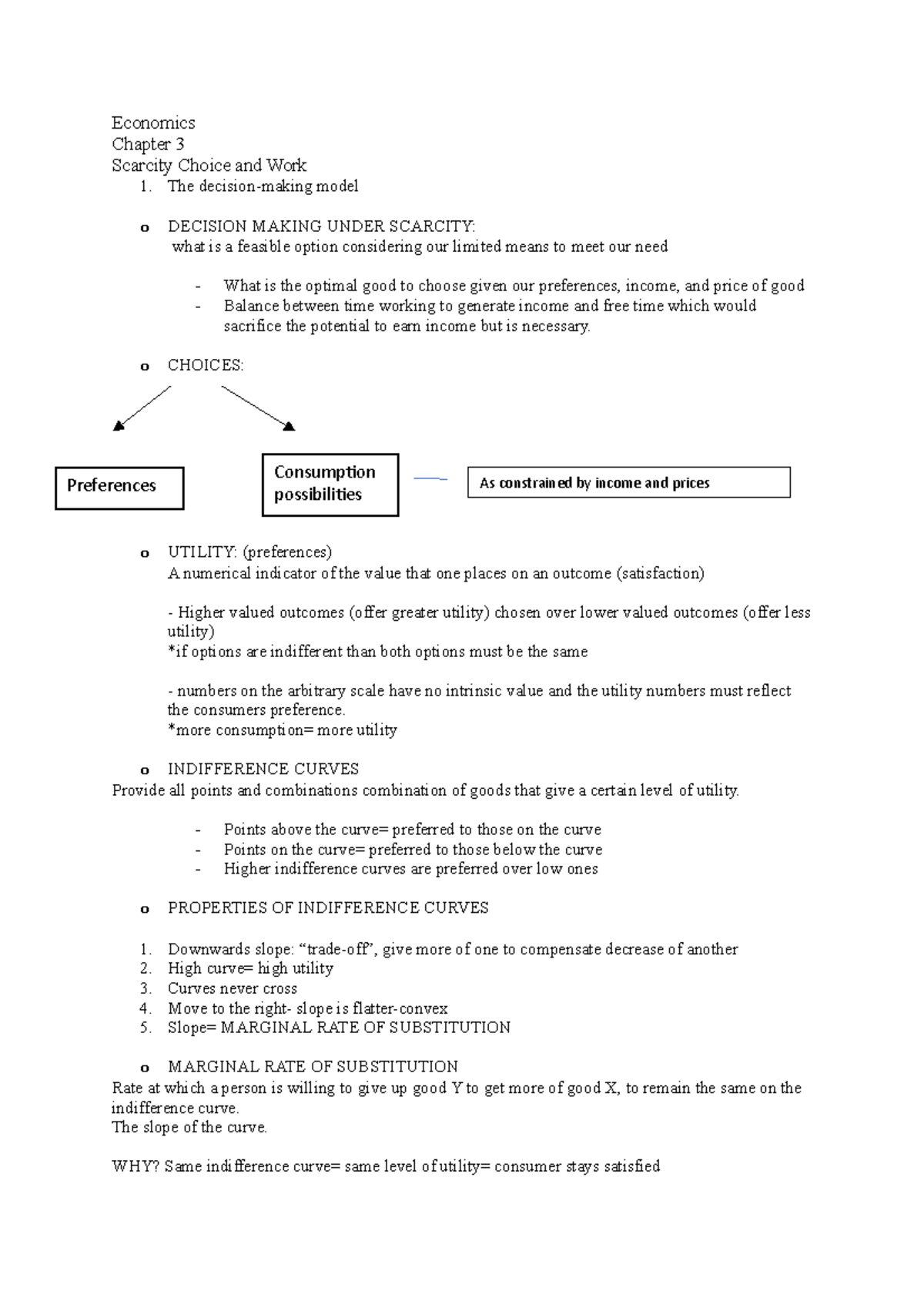 Ecos Ch 3 notes - Economics Chapter 3 Scarcity Choice and Work The ...