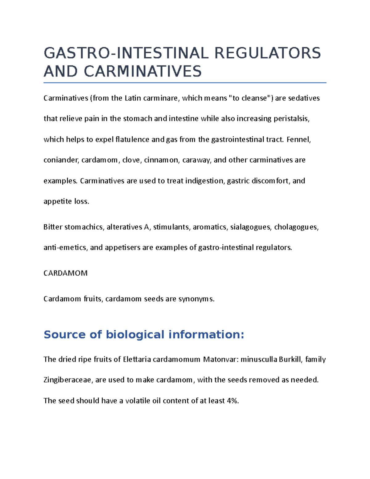 Gastro- Intestinal Regulators AND Carminatives - GASTRO-INTESTINAL ...