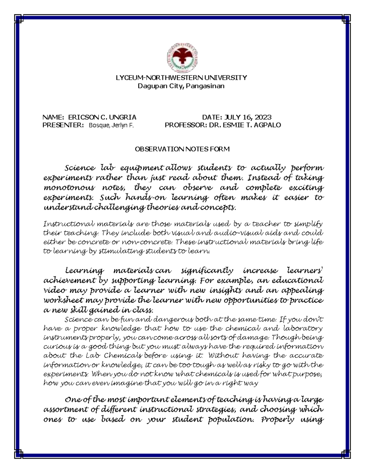 Ungria, Ericson C. Improvised Laboratory Equipment 2 pdf. Ms. Bosque ...