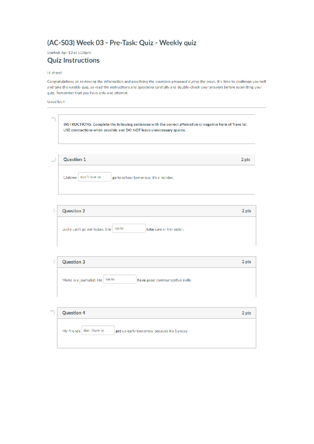 (AC-S03) Week 03 - Pre-Task: Quiz - Weekly quiz - English 4 - Studocu