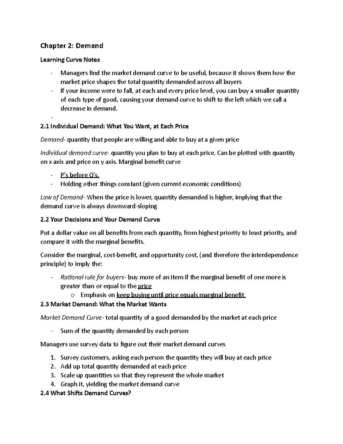 Chapter 2: Demand Learning Curve Notes - Studocu