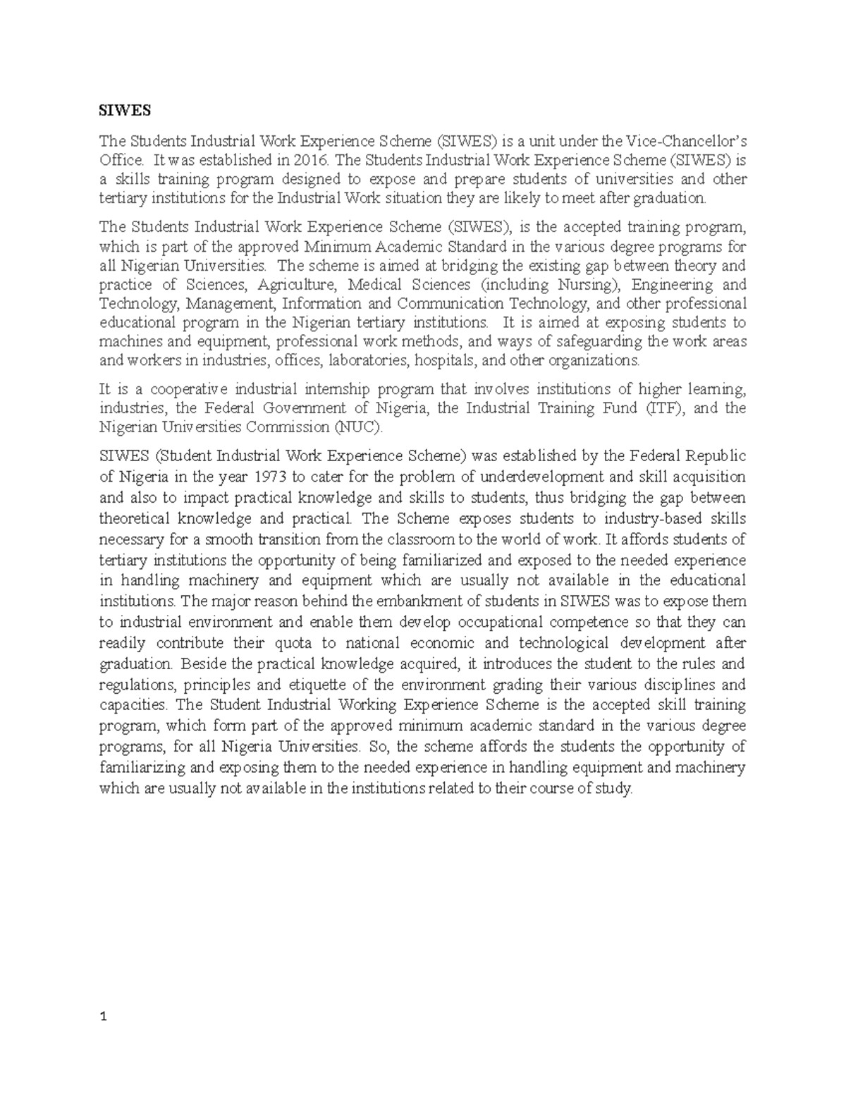 Siwess hj - IT report - SIWES The Students Industrial Work Experience ...