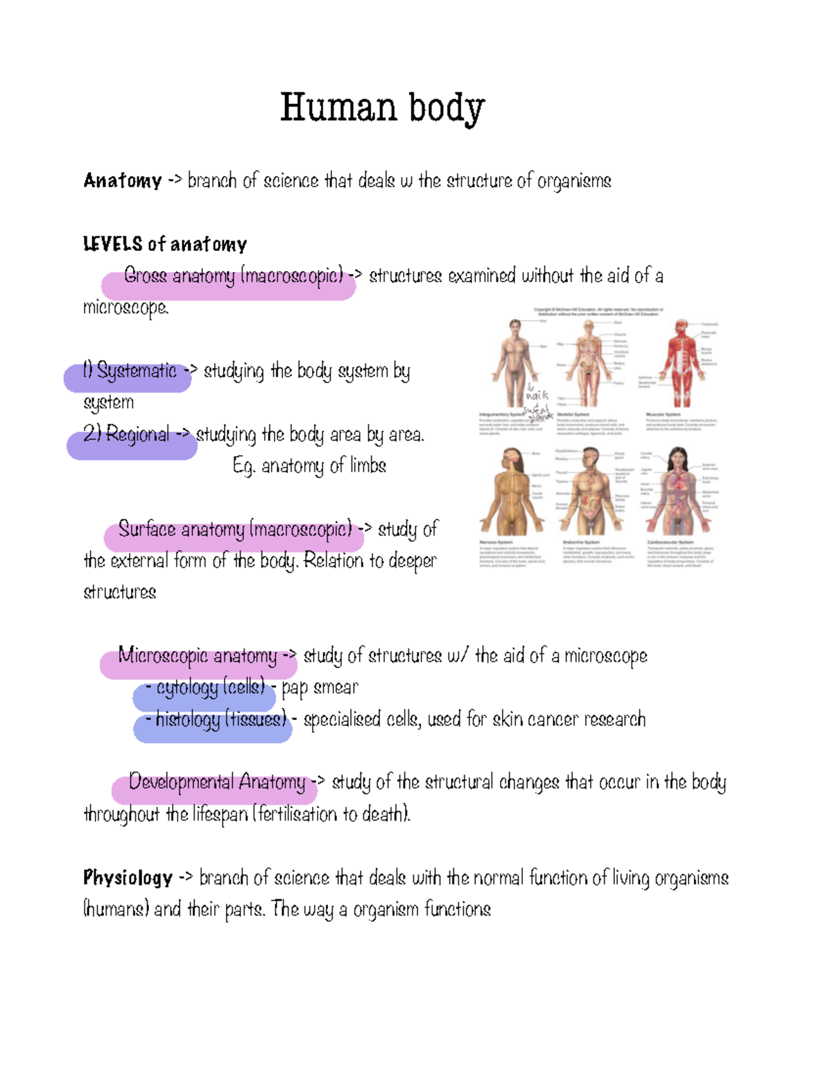 What is life - annotated notes - Human body Anatomy -> branch of ...