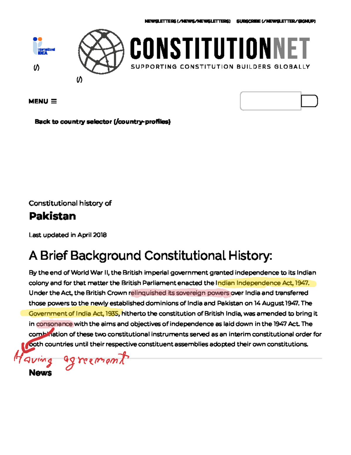 Constitutional history of Pakistan Constitution Net - NEWSLETTERS ...