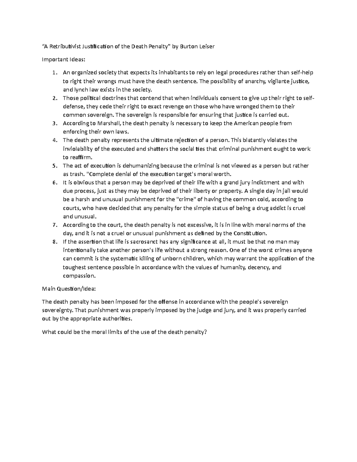 A Retributivist Justification of the Death Penalty - The possibility of ...