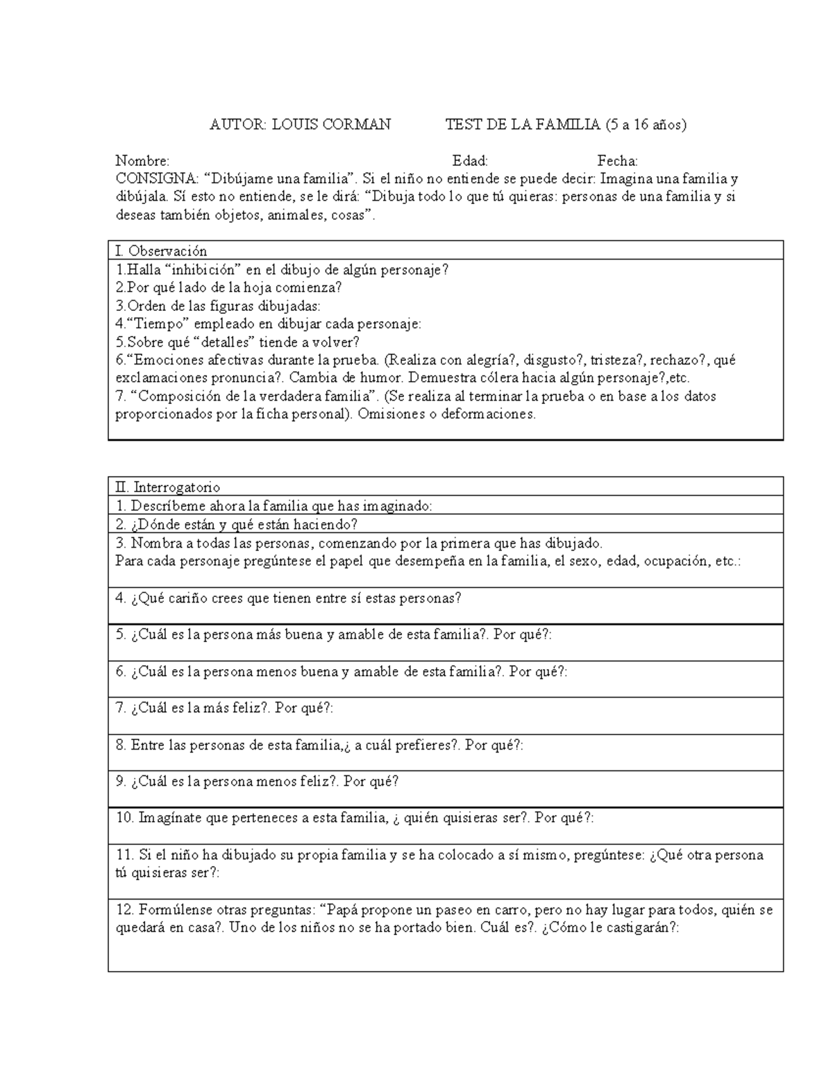 Corman Protocolo Respuestas Test Familia - AUTOR: LOUIS CORMAN TEST DE ...