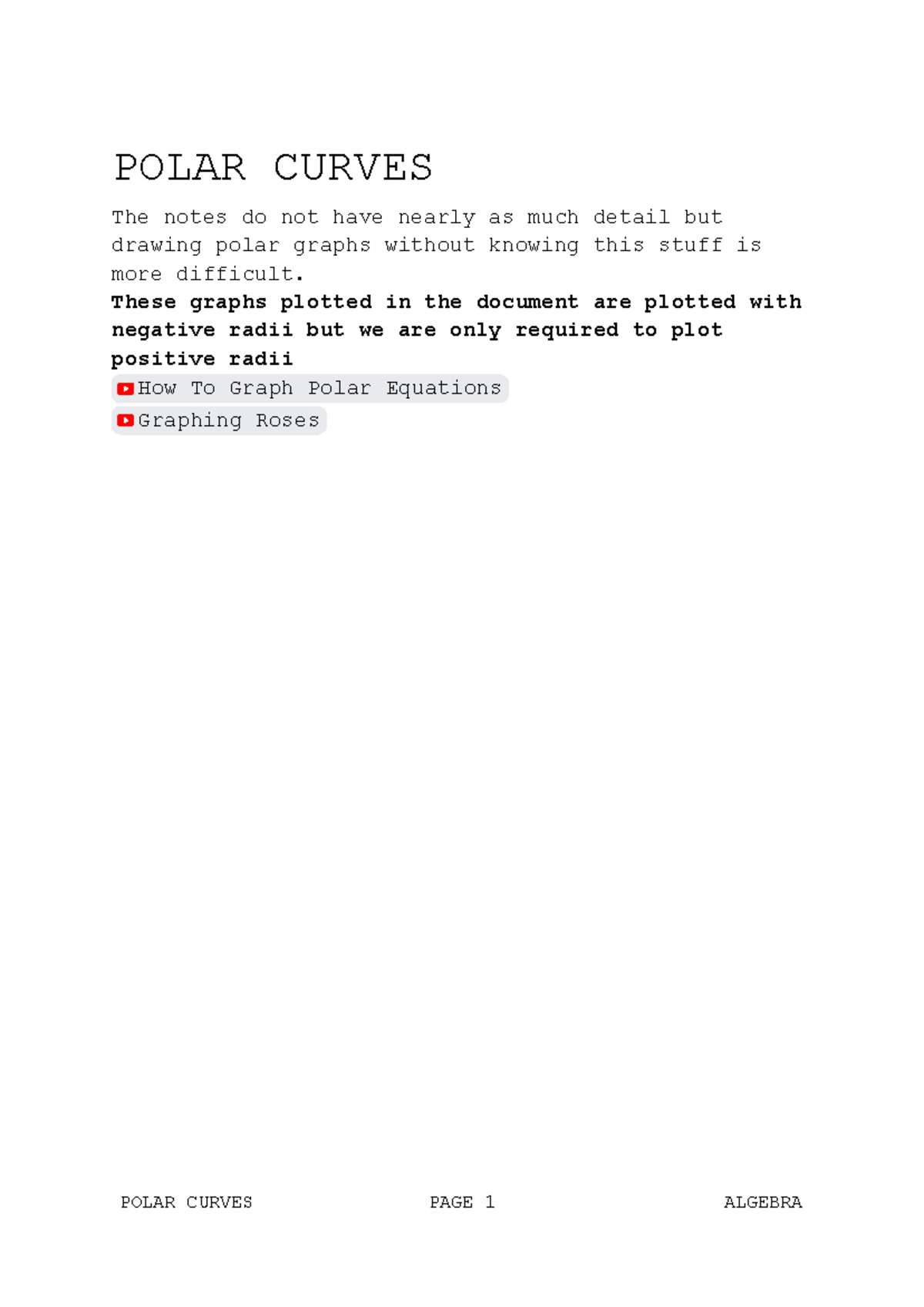 Different polar curves - POLAR CURVES The notes do not have nearly as ...