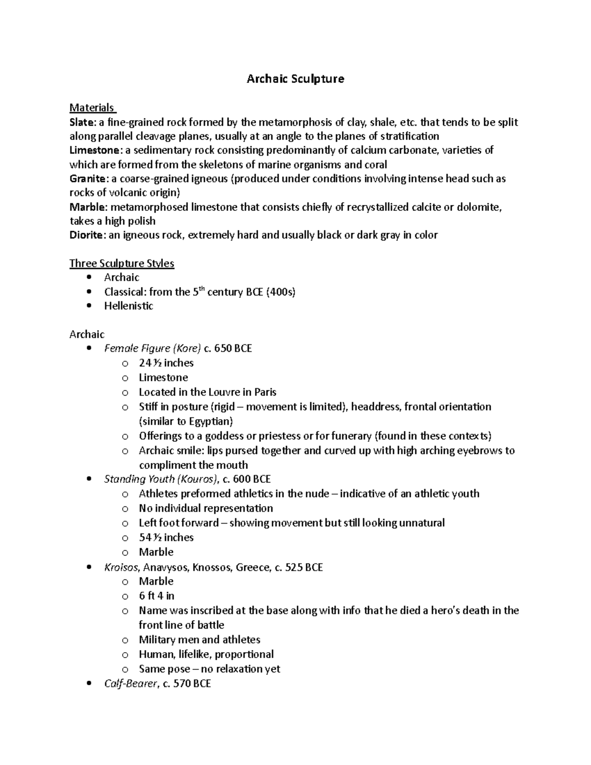 Archaic Sculpture Lecture Notes - Archaic Sculpture Materials Slate: a ...