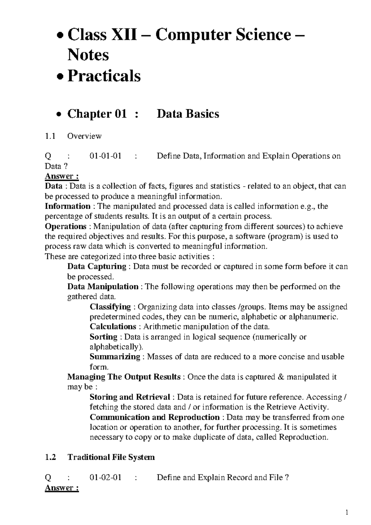 Computer Science 2nd Year Class Xii Computer Science Notes