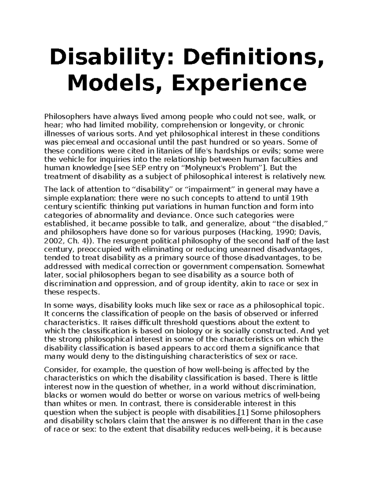 Lecture 1 Disability to Definitions, Models, Experience - Disability ...