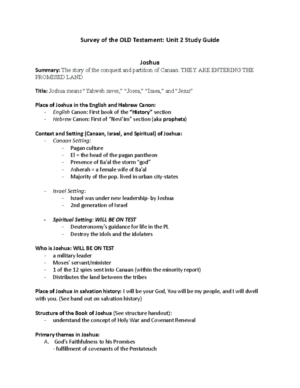 Unit 2 Study Guide - unit 2 - Survey of the OLD Testament: Unit 2 Study ...