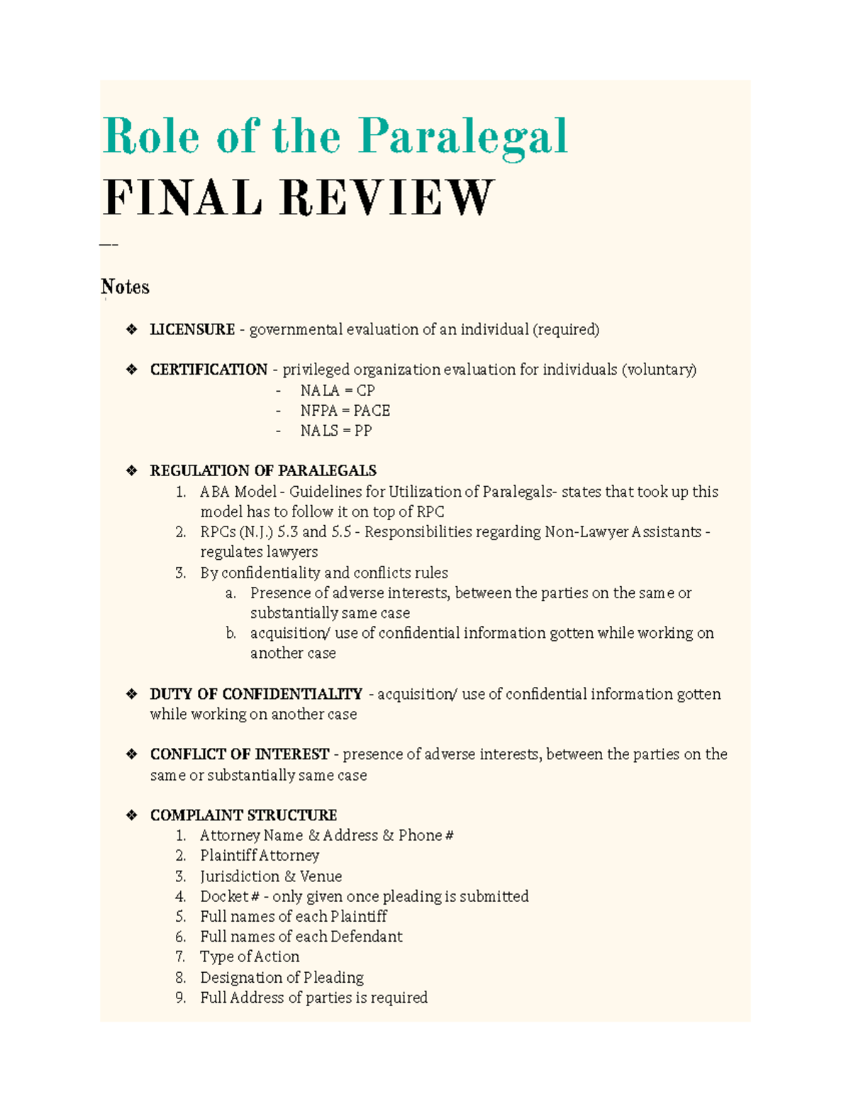 Role of the Paralegal - Final Review - Role of the Paralegal FINAL ...