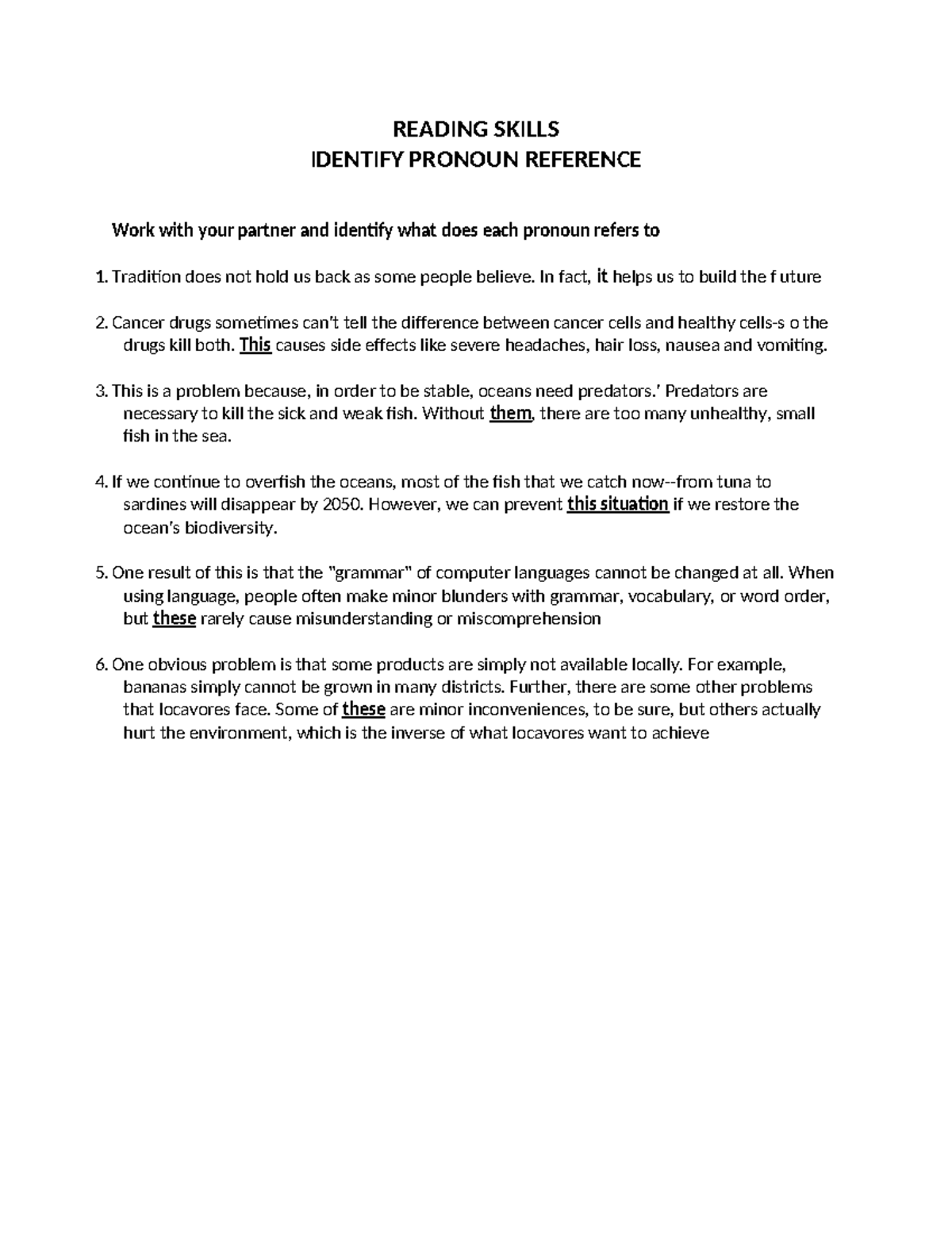 W7 identify reference - Van Lang - READING SKILLS IDENTIFY PRONOUN ...