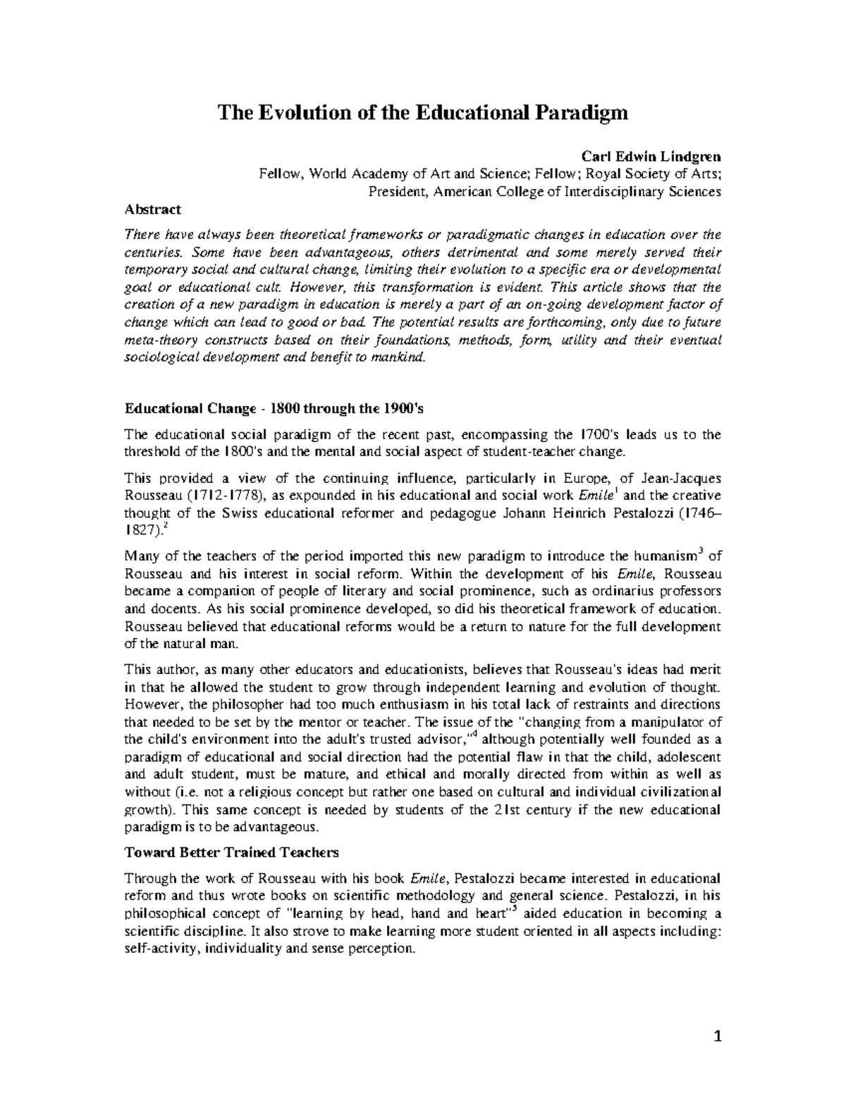 The Evolution of the Educational Paradigm by C - The Evolution of the ...