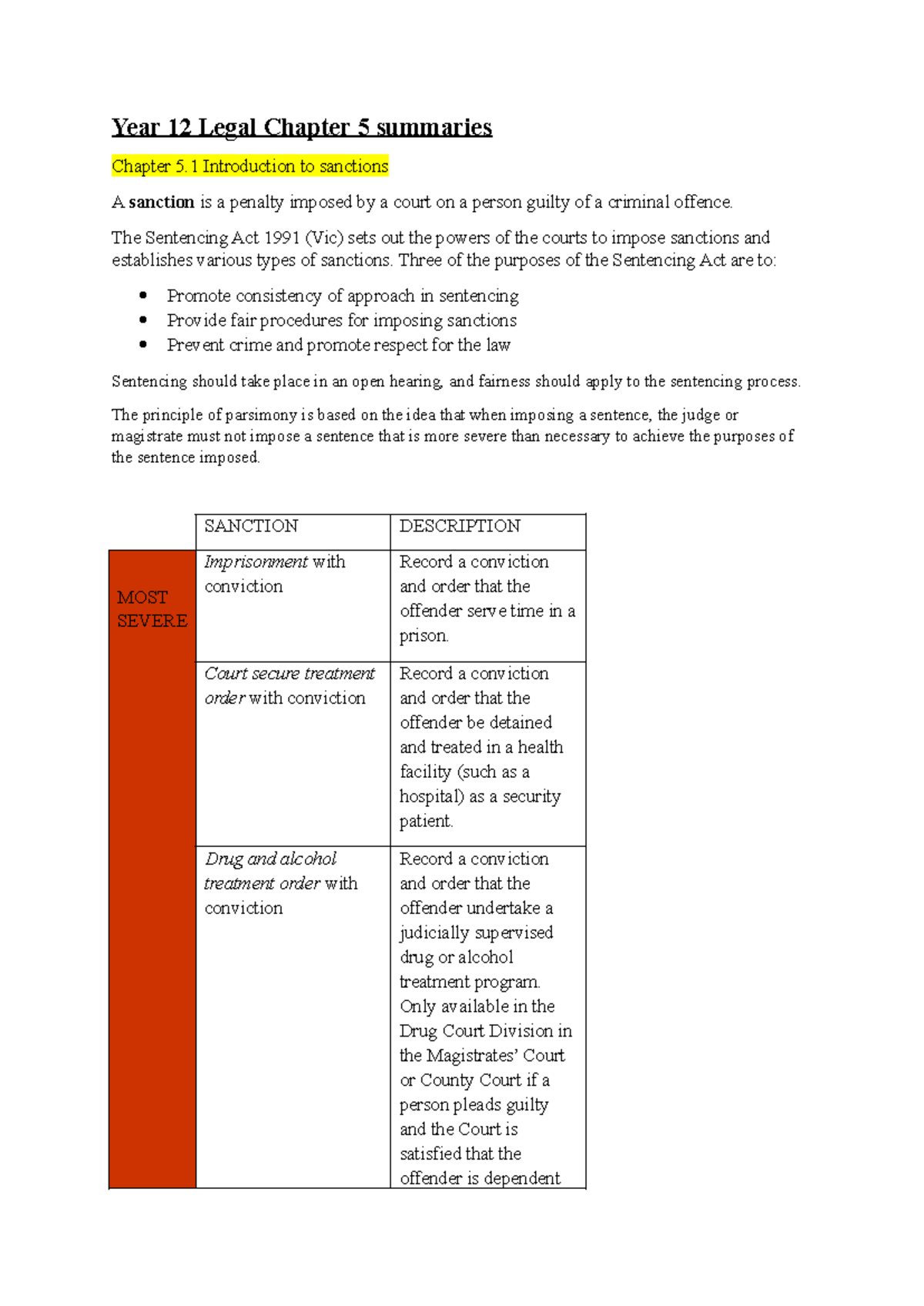 Year 12 Legal Chapter 5 summaries - Year 12 Legal Chapter 5 summaries ...