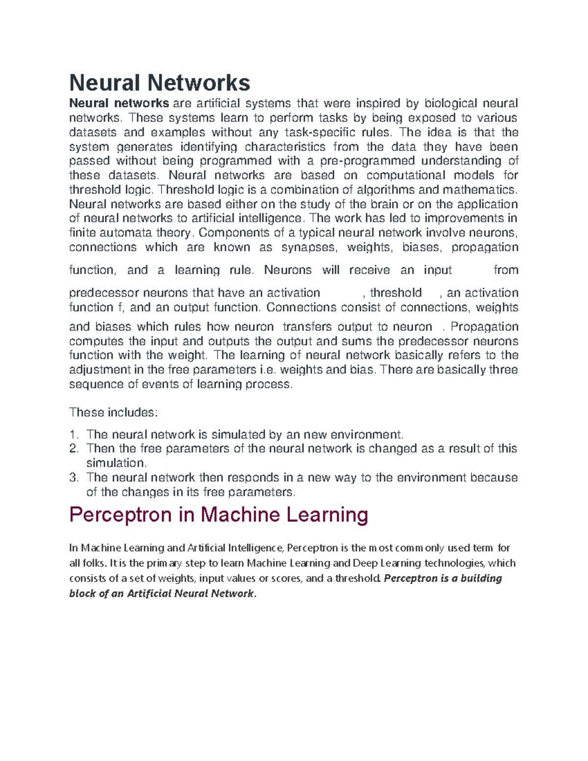 Unit 4 - Notes ..... - Neural Networks Neural networks are artificial ...