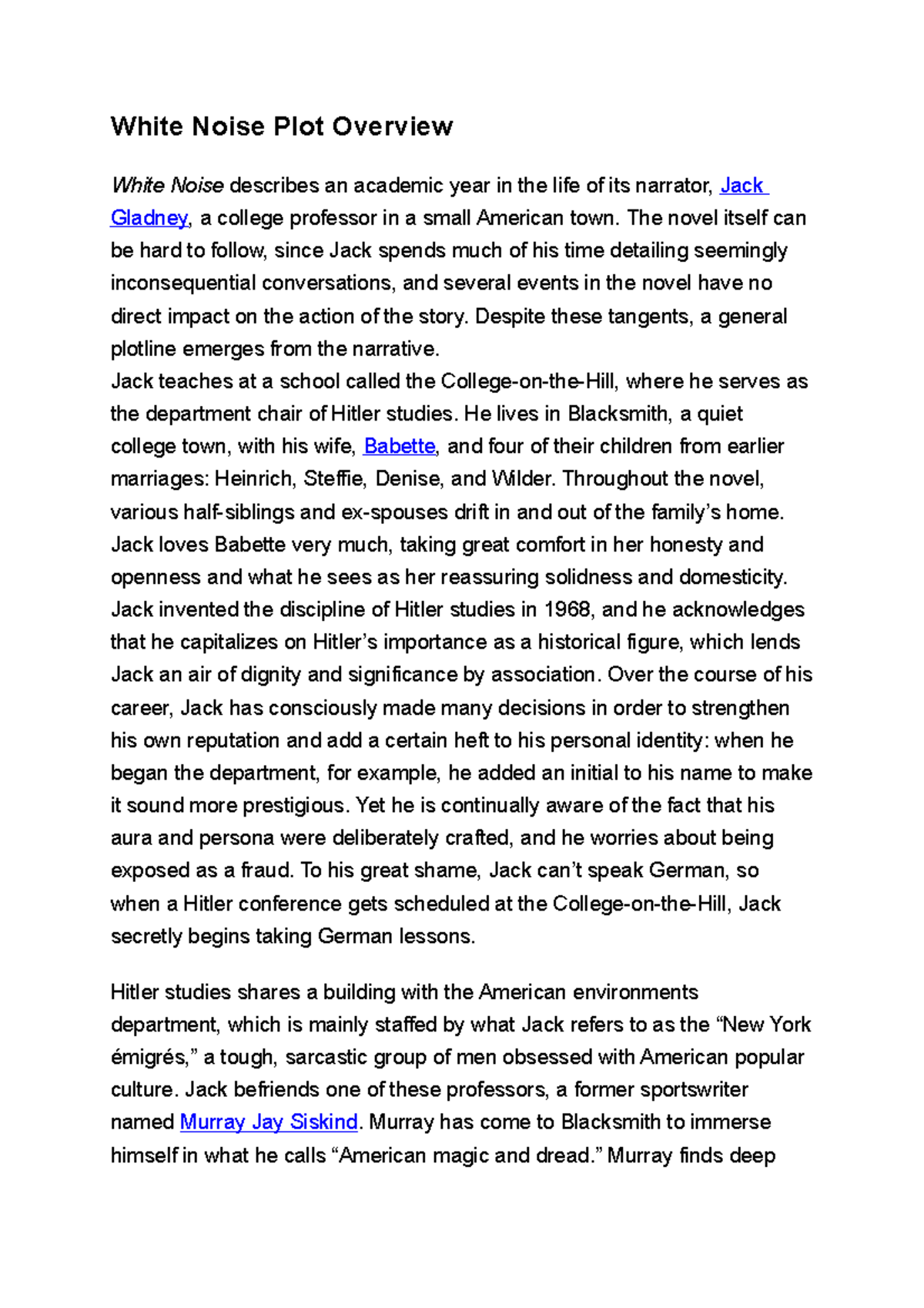 White Noise Plot Overview - War and Peace - White Noise Plot Overview ...