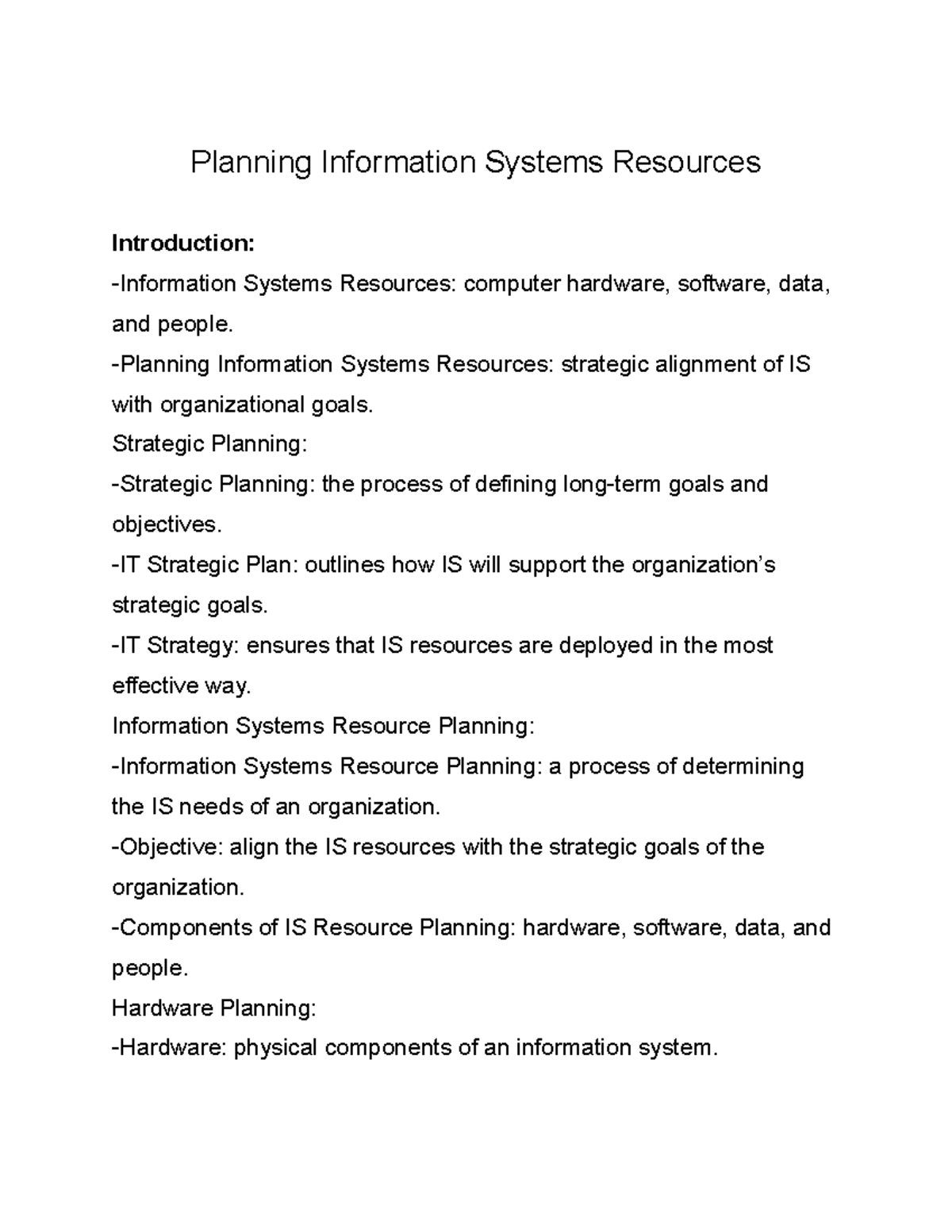 Planning Information Systems Resources - Planning Information Systems ...