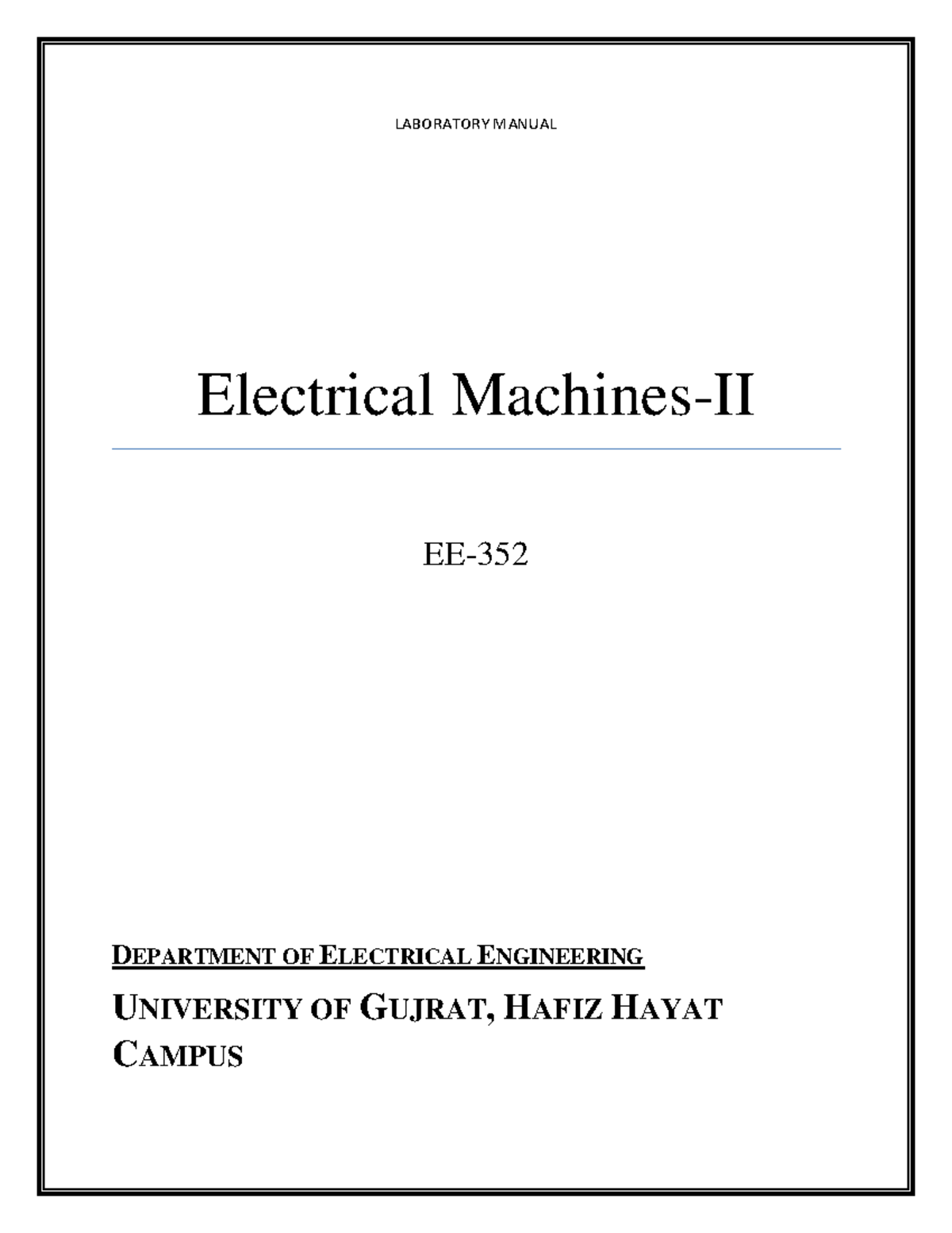 Electrical Machines-II EE-352 Lab Manual - LABORATORY MANUAL Electrical Machines-II EE- 352 ...