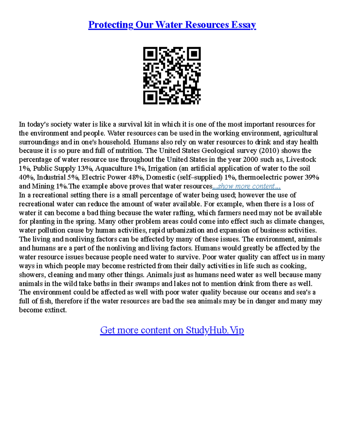 Protecting The Environment Essay - Protecting Our Water Resources Essay ...