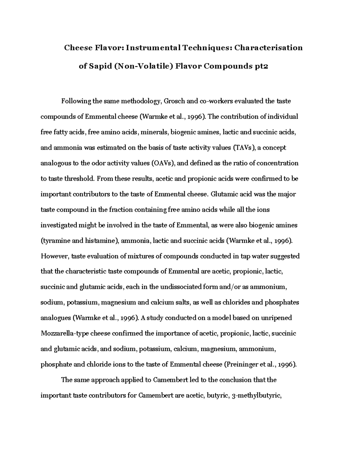 Characterisation of Sapid (Non-Volatile) Flavour Compounds pt2 - Cheese ...